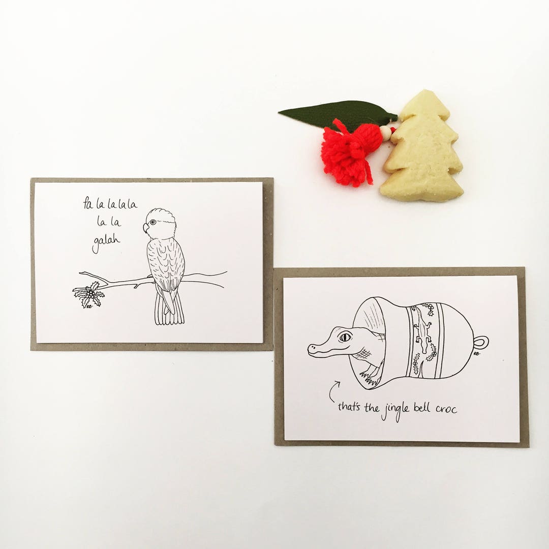 Choose 16 Unique Illustration Cards- Australian Christmas Pun Colour in ...