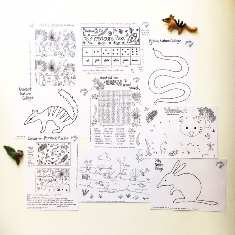 Australian Bush Kids Activity Printable Bundle Numbat Nature - Etsy ...