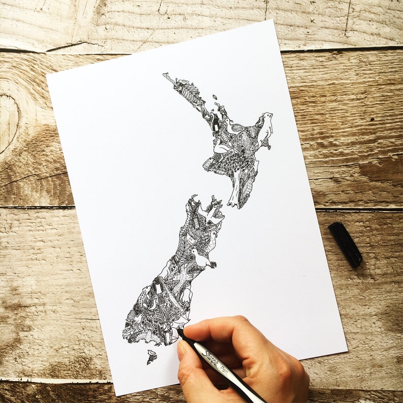 Illustrated Map of New Zealand- A3 Unique Map Illustration Print; NZ ...