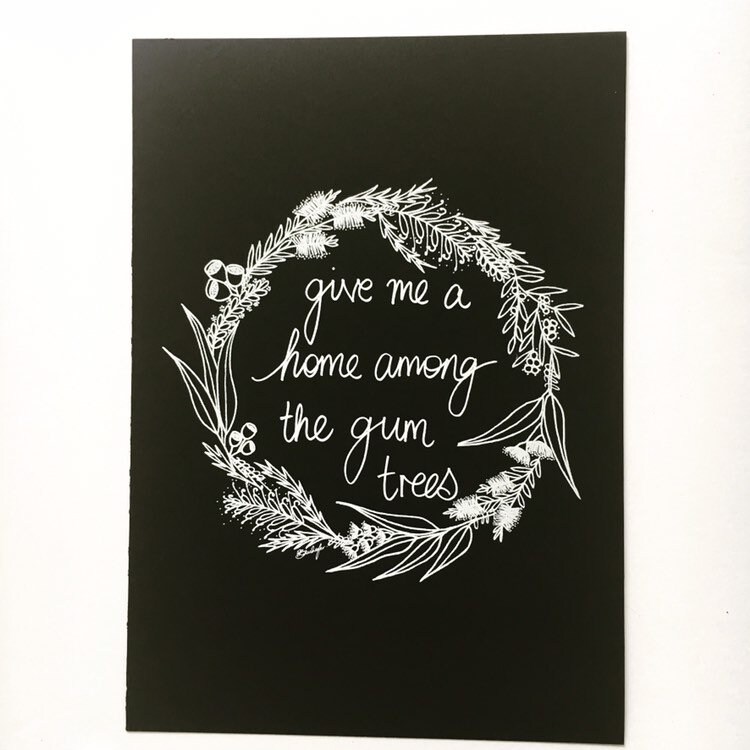 Home Among the Gumtrees A4 /A5 White Ink Print of Original | Etsy