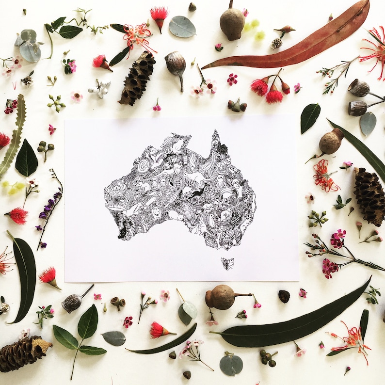 Great Southern Land Illustrated Map Australia A4 / A5 Unique - Etsy ...