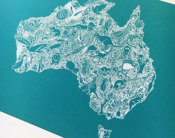 Great Southern Land Illustrated Map Australia A4 / A5 Unique | Etsy