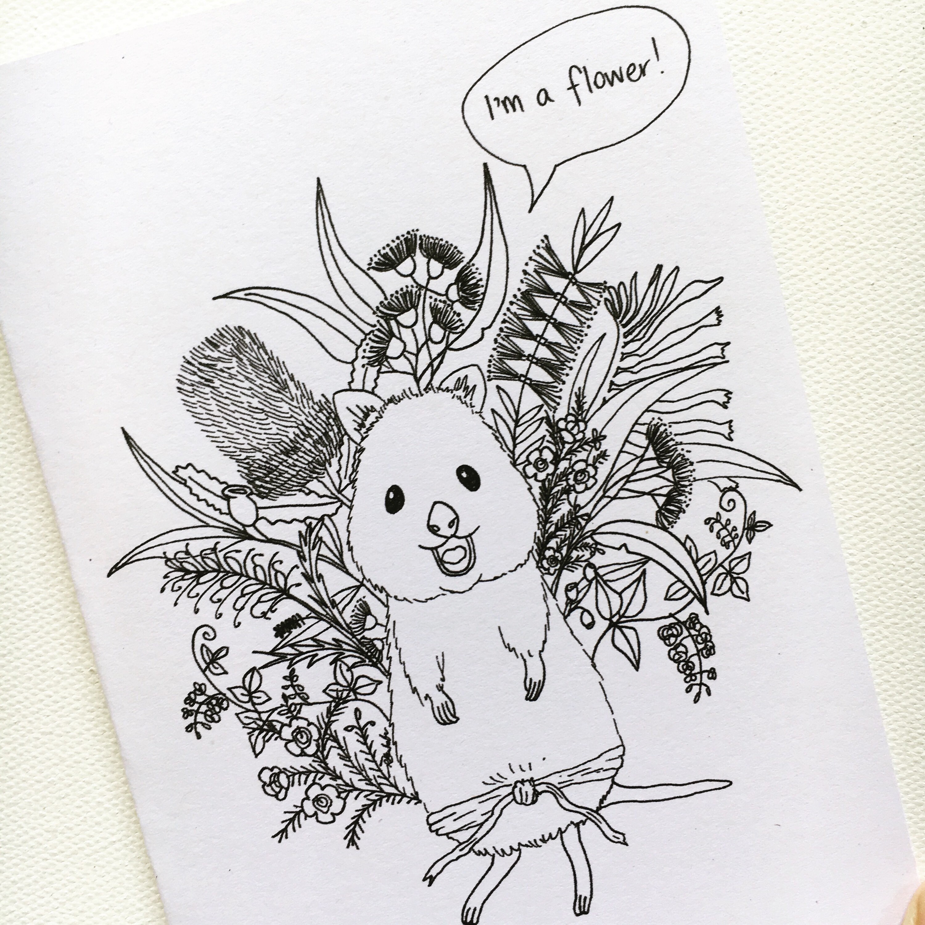 I'm a Flower Quokka Greeting Card Unique Illustration | Etsy