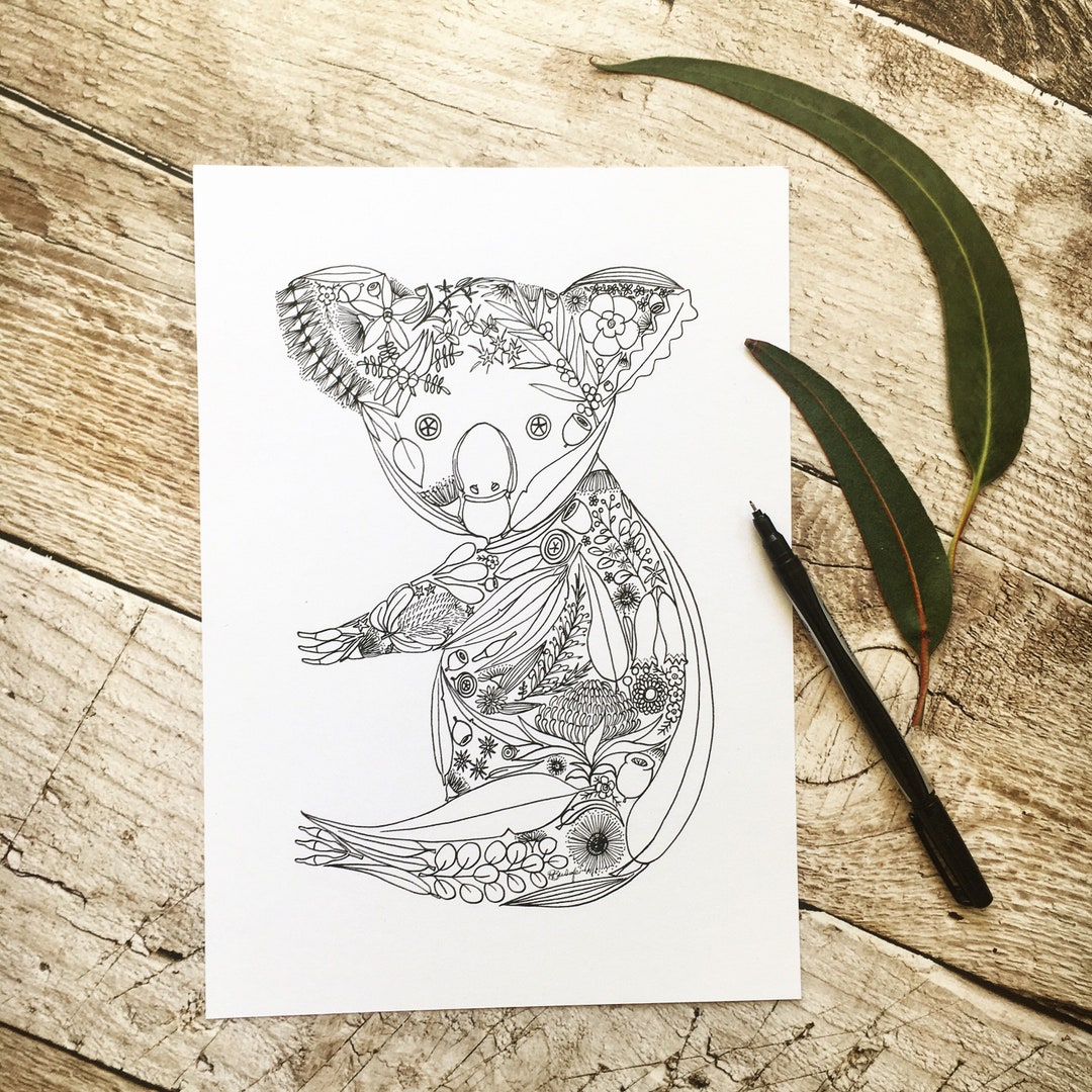 Koala Out of Natives A3 Australiana Illustration Print, Australian ...