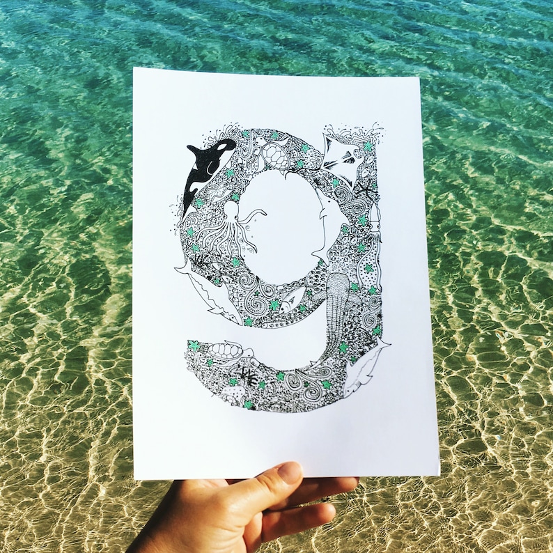 Illustrated Letter 'under the Sea' Print of Unique Fineliner ...