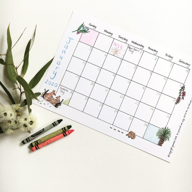 Australian Calendar Template Printable Digital File Colour | Etsy