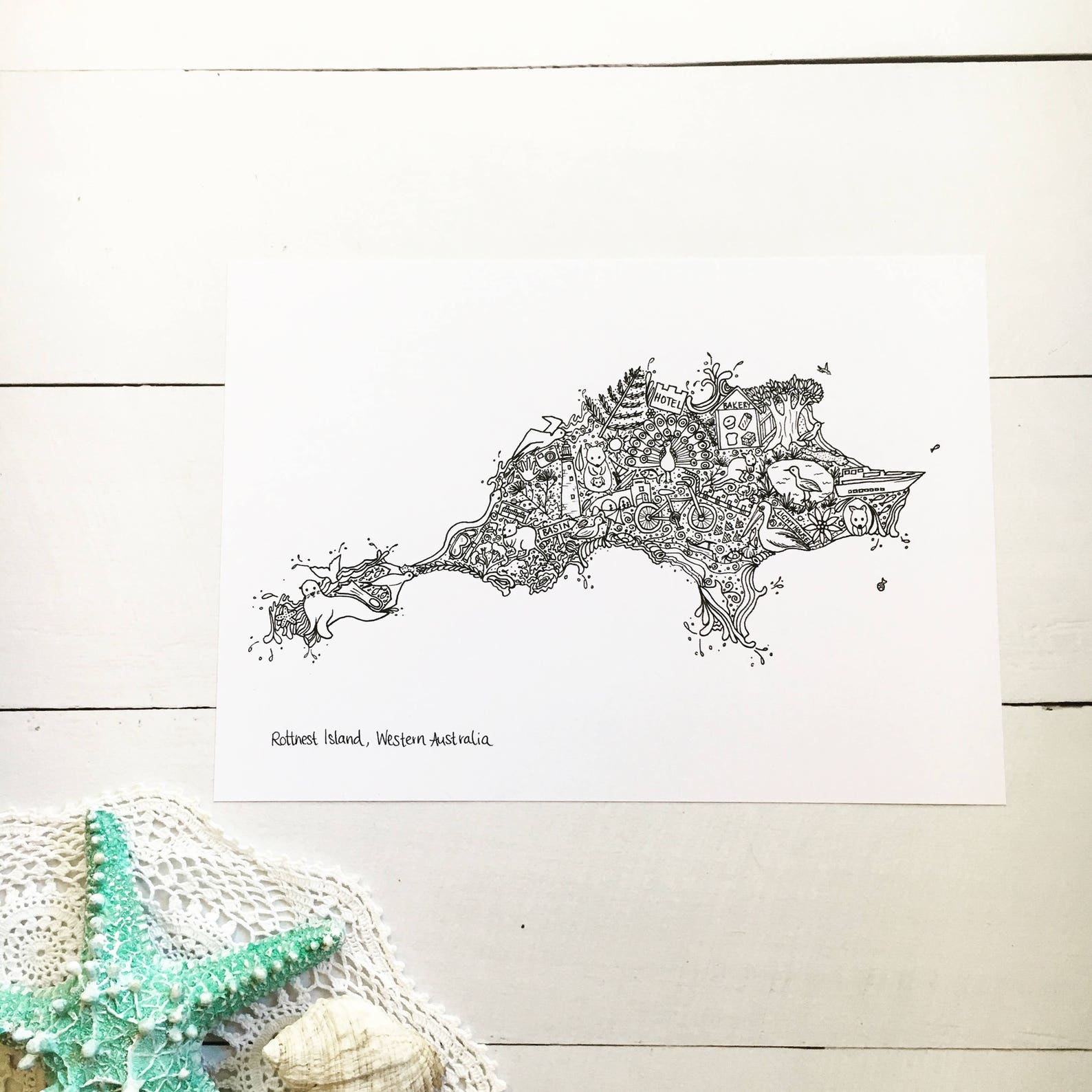 Rottnest Island Illustrated Map A4 / A5 Unique Illustration Print ...