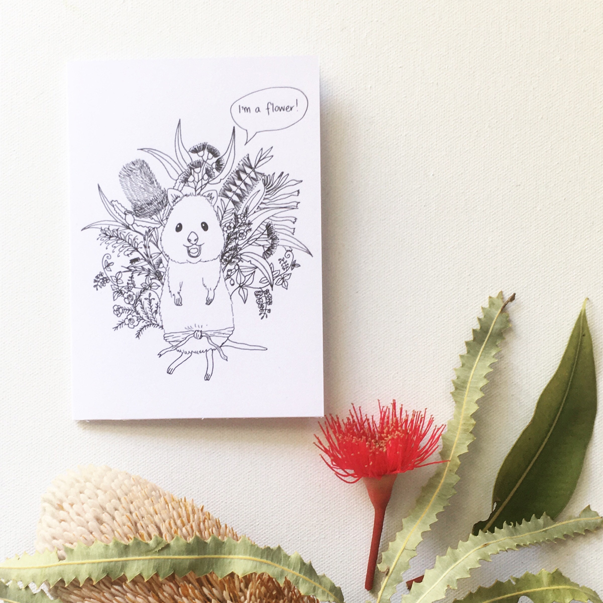 I'm a Flower Quokka Greeting Card Unique Illustration | Etsy