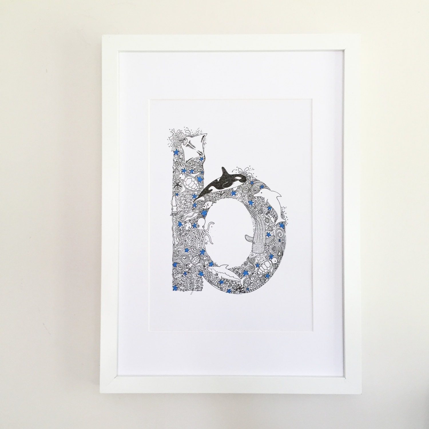 Illustrated Letter 'under the Sea' Print of Unique Fineliner ...