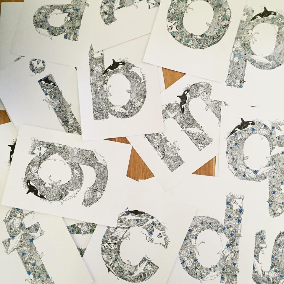 Illustrated Letter 'under the Sea' Print of Unique Fineliner ...