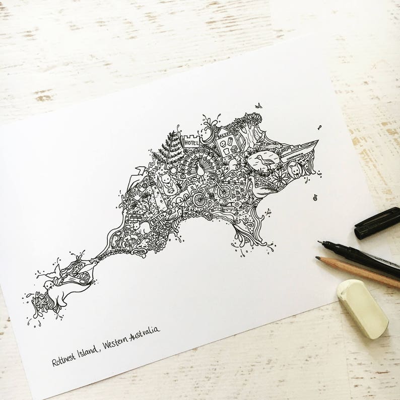 Rottnest Island Illustrated Map A4 / A5 Unique Illustration Print ...