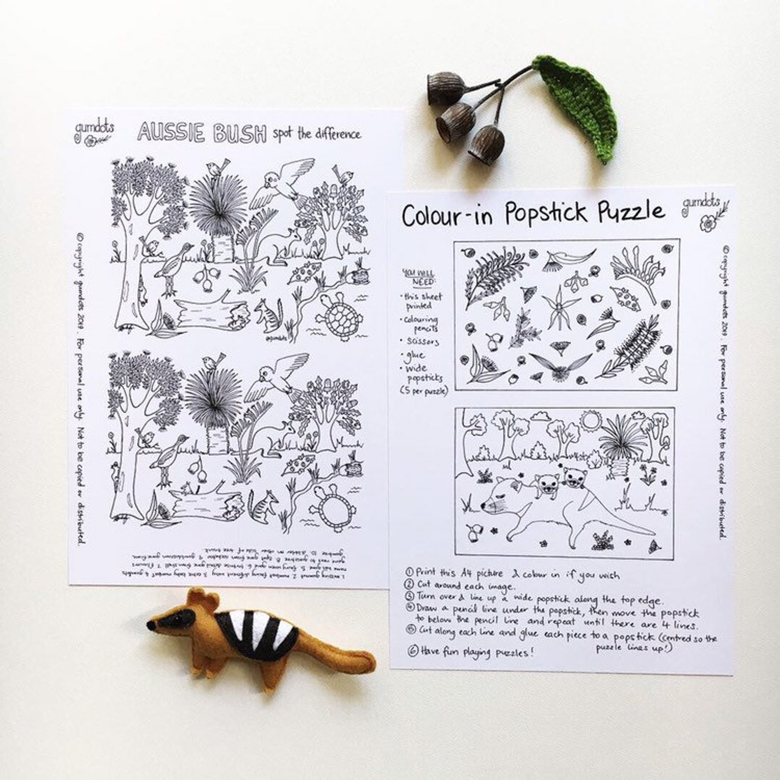 Australian bush kids activity printable bundle numbat nature | Etsy