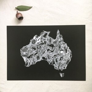 Great Southern Land Illustrated Map Australia A4 / A5 Unique Map White ...
