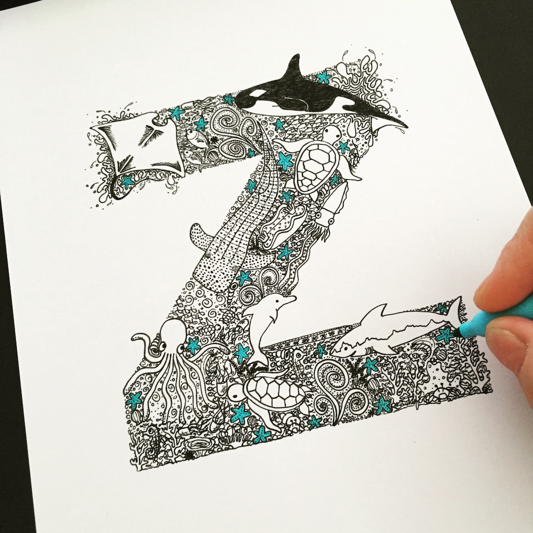 Illustrated Letter 'under the Sea' Print of Unique Fineliner ...