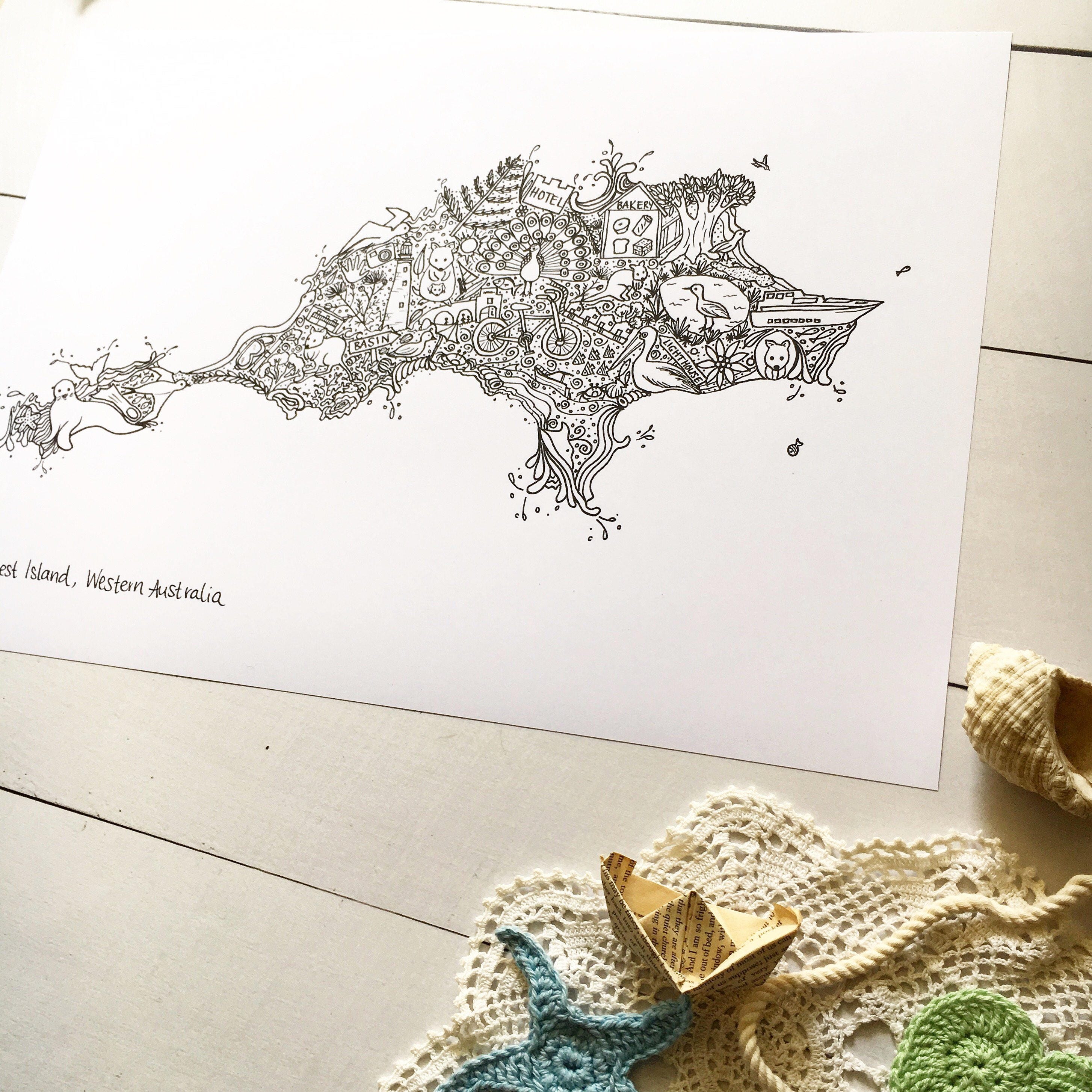 Rottnest Island Illustrated Map A3 Unique Illustration Print - Etsy ...