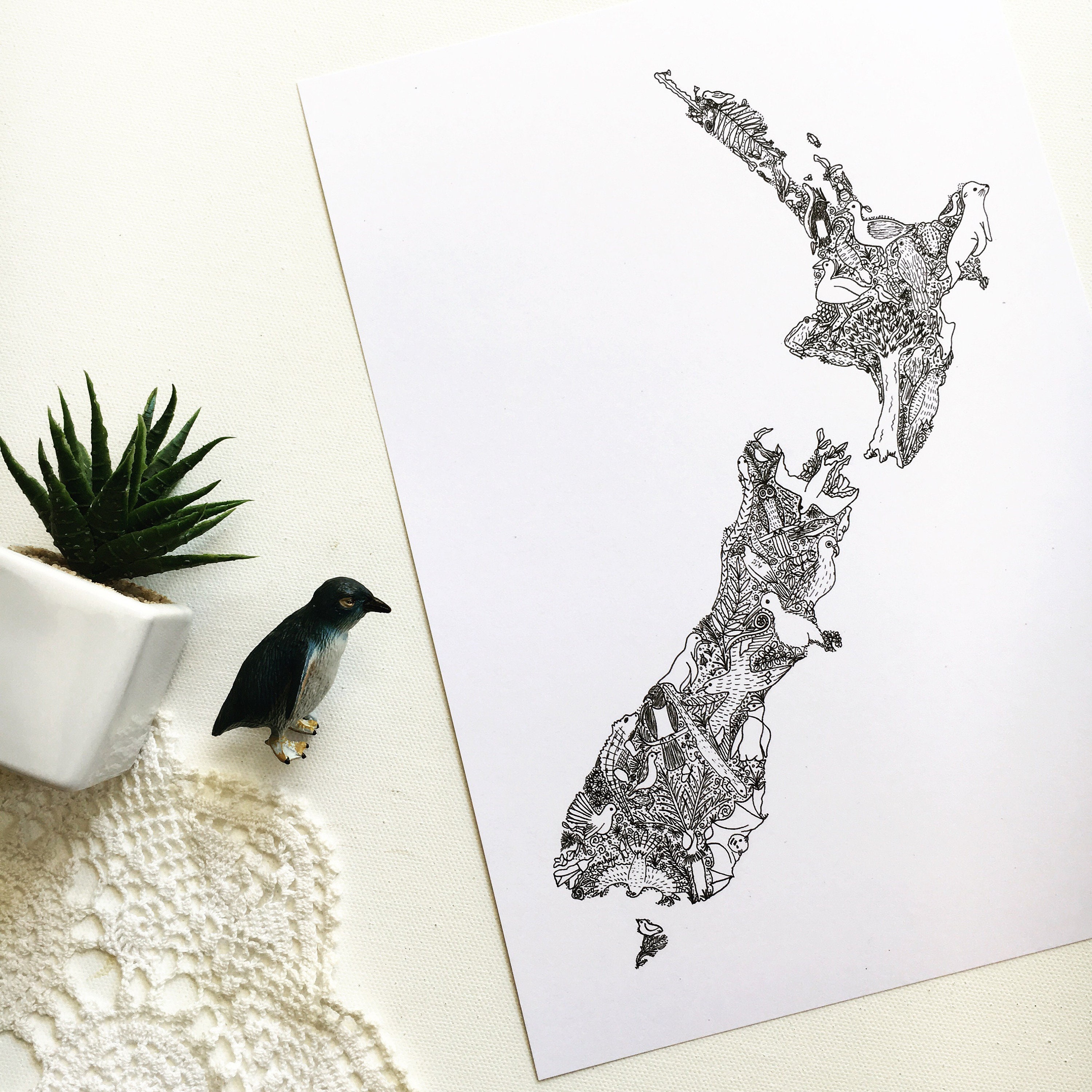 Illustrated Map of New Zealand A3 unique map illustration | Etsy