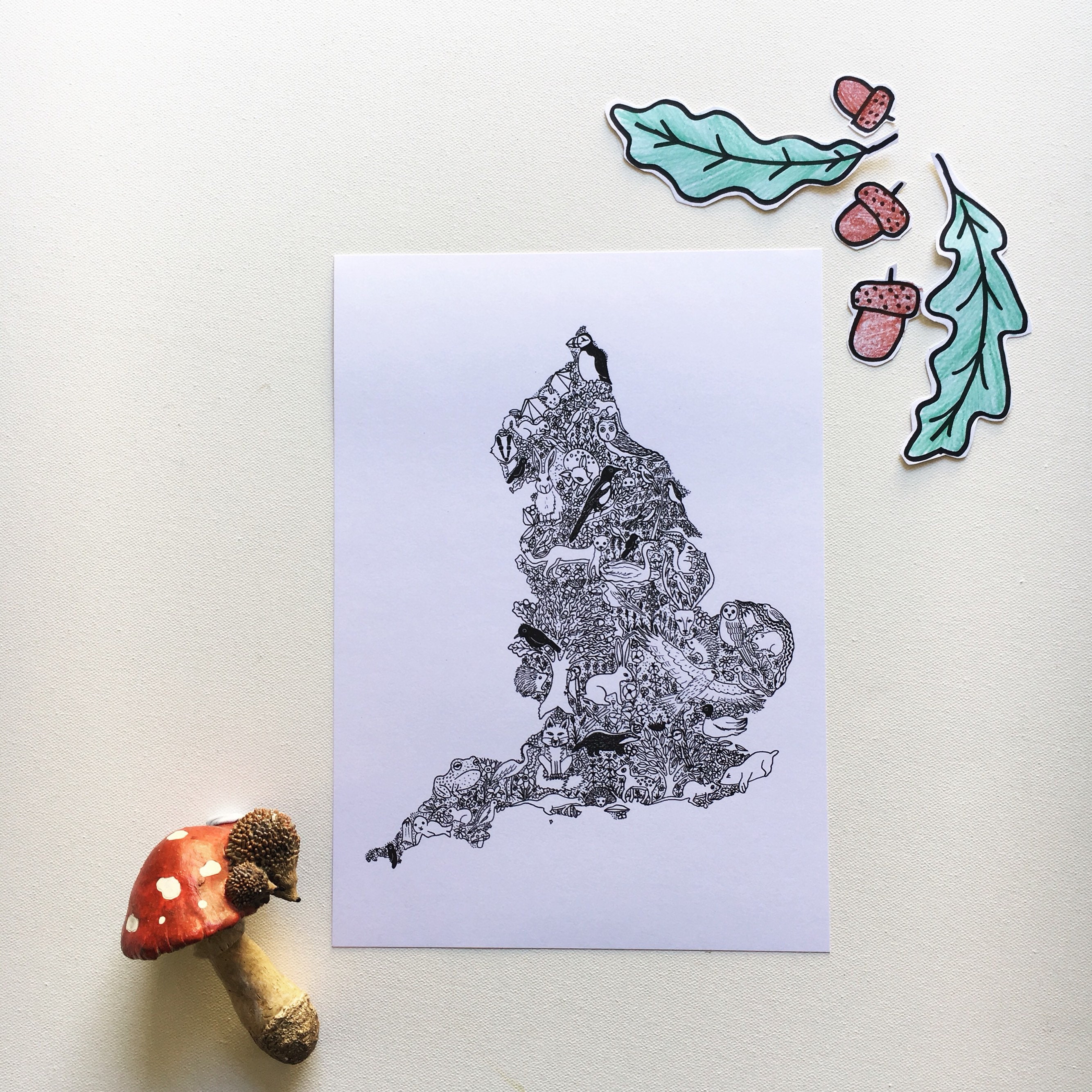 Illustrated Map of England A4 / A5 Unique Map Illustration Print ...