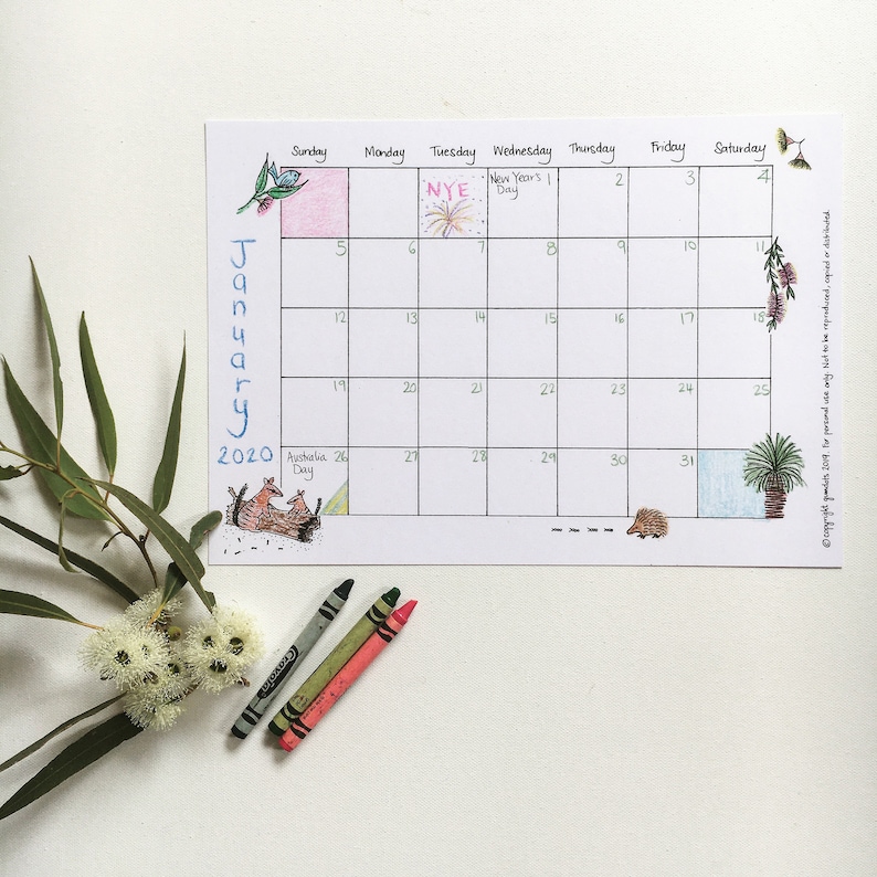 Australian Calendar Template Printable Digital File Colour | Etsy