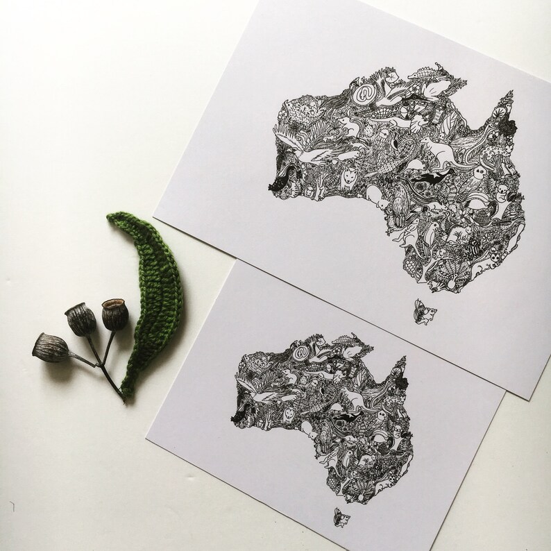 Great Southern Land Illustrated Map Australia A4 / A5 unique | Etsy