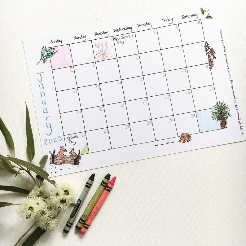 Australian Calendar Template Printable Digital File Colour | Etsy