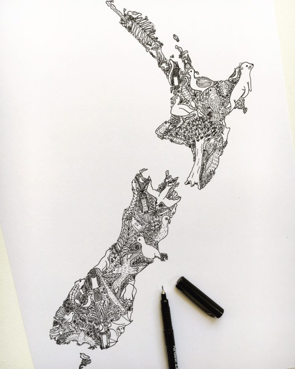 Illustrated Map of New Zealand- A3 Unique Map Illustration Print; NZ ...