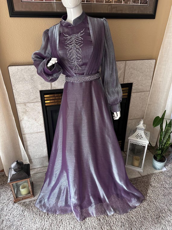 Elegant Mauve-Purple Satin Evening Gown with Crystal … - Gem