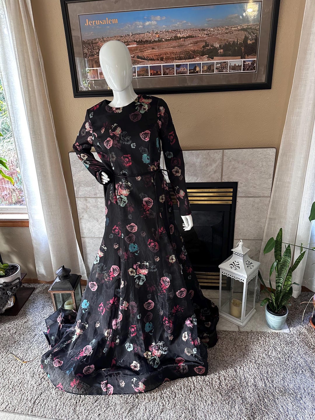 Hijab Floral Maxi Gown With Sheer Over Lay - Elegant Long Sleeve ...