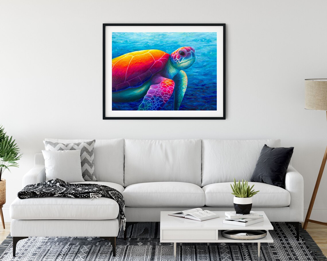 Colourful Turtle Print, Large Turtle Painting, Beautiful Turtle Poster ...