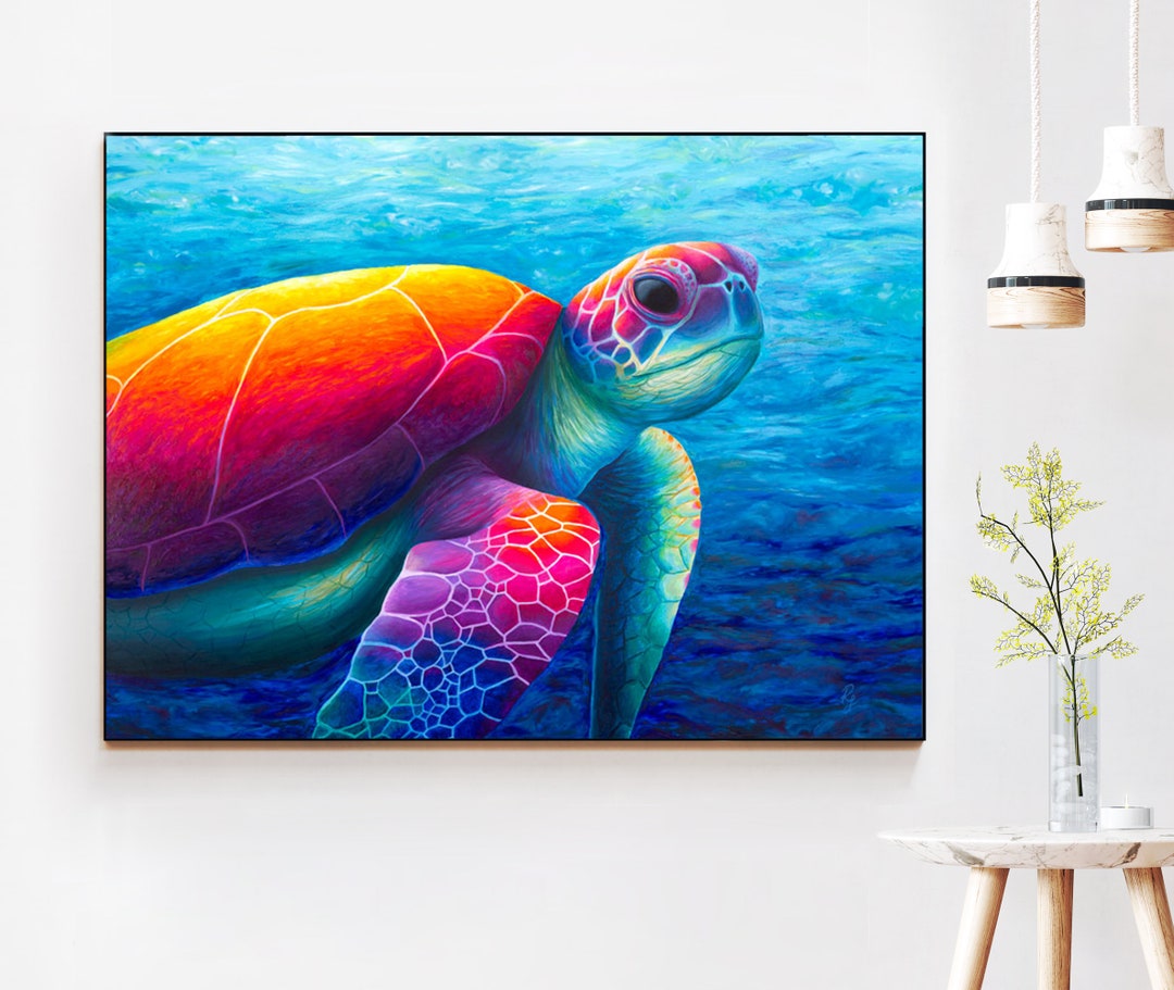 Colourful Turtle Print, Large Turtle Painting, Beautiful Turtle Poster ...