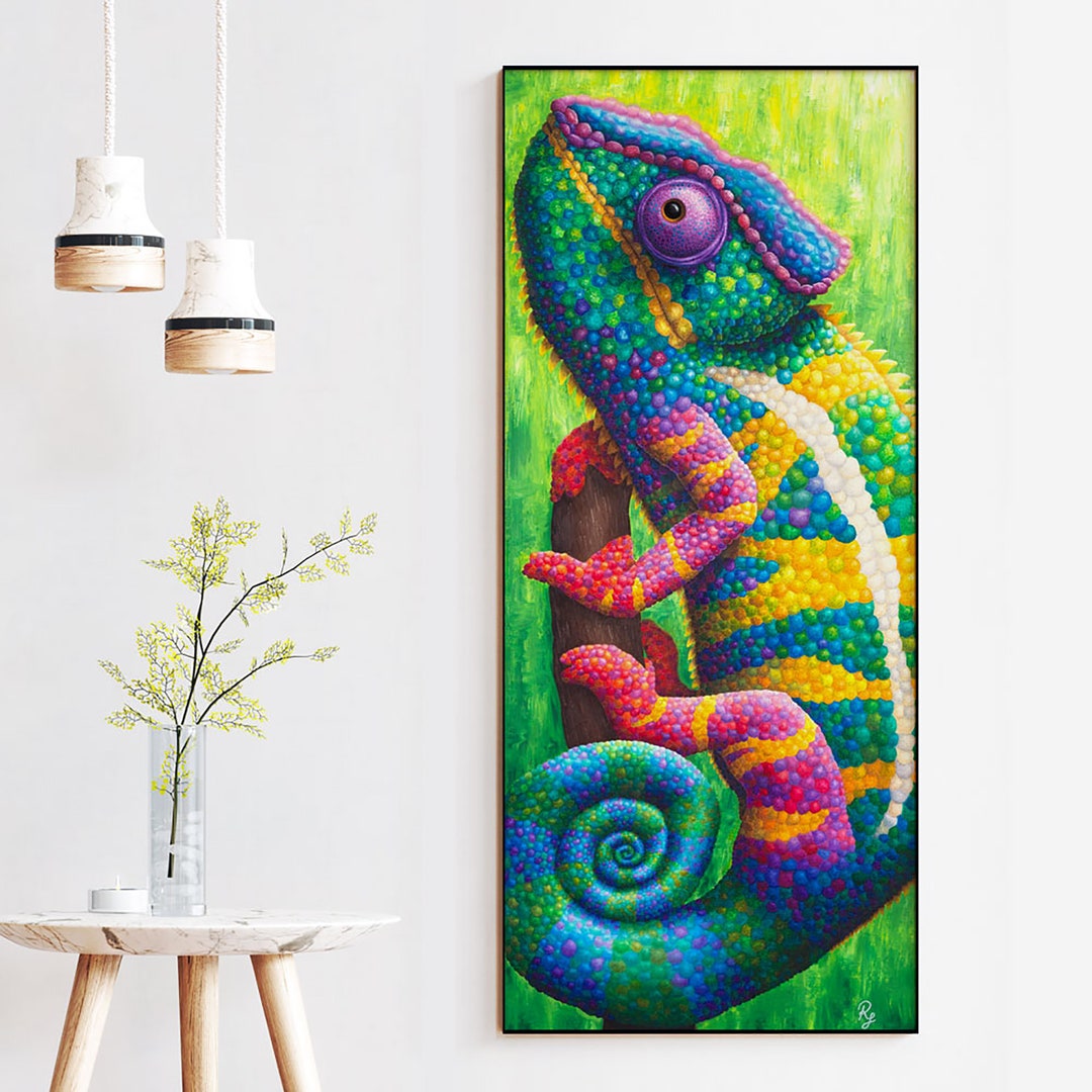 Colourful Chameleon Print Large Chameleon Painting Chameleon - Etsy