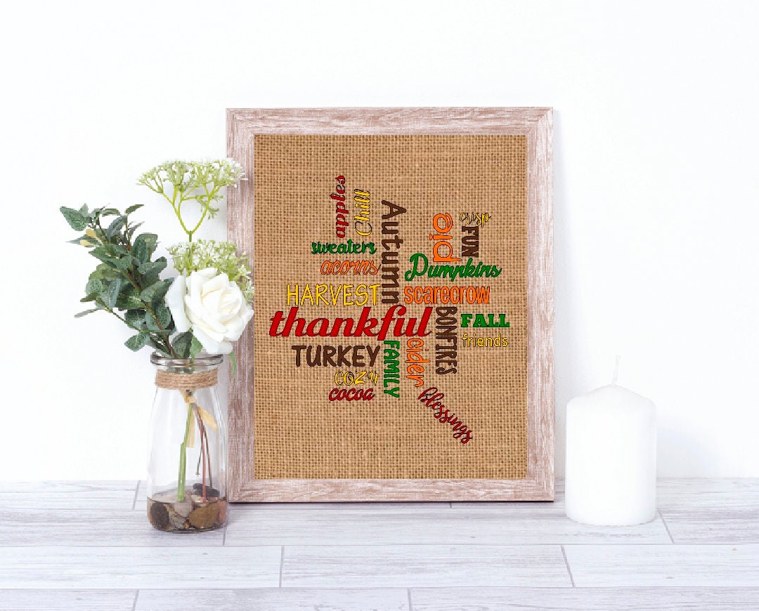 Autumn Leaf Word Art Burlap Print - Fall Wall Decor - Burlap Wall Decor ...