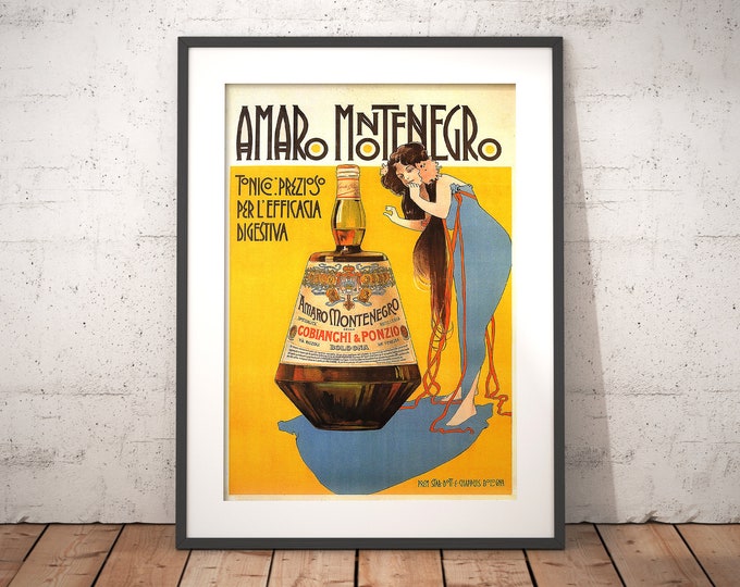 Amaro Montenegro Poster, Instant Download, Vintage Poster, Advertising ...