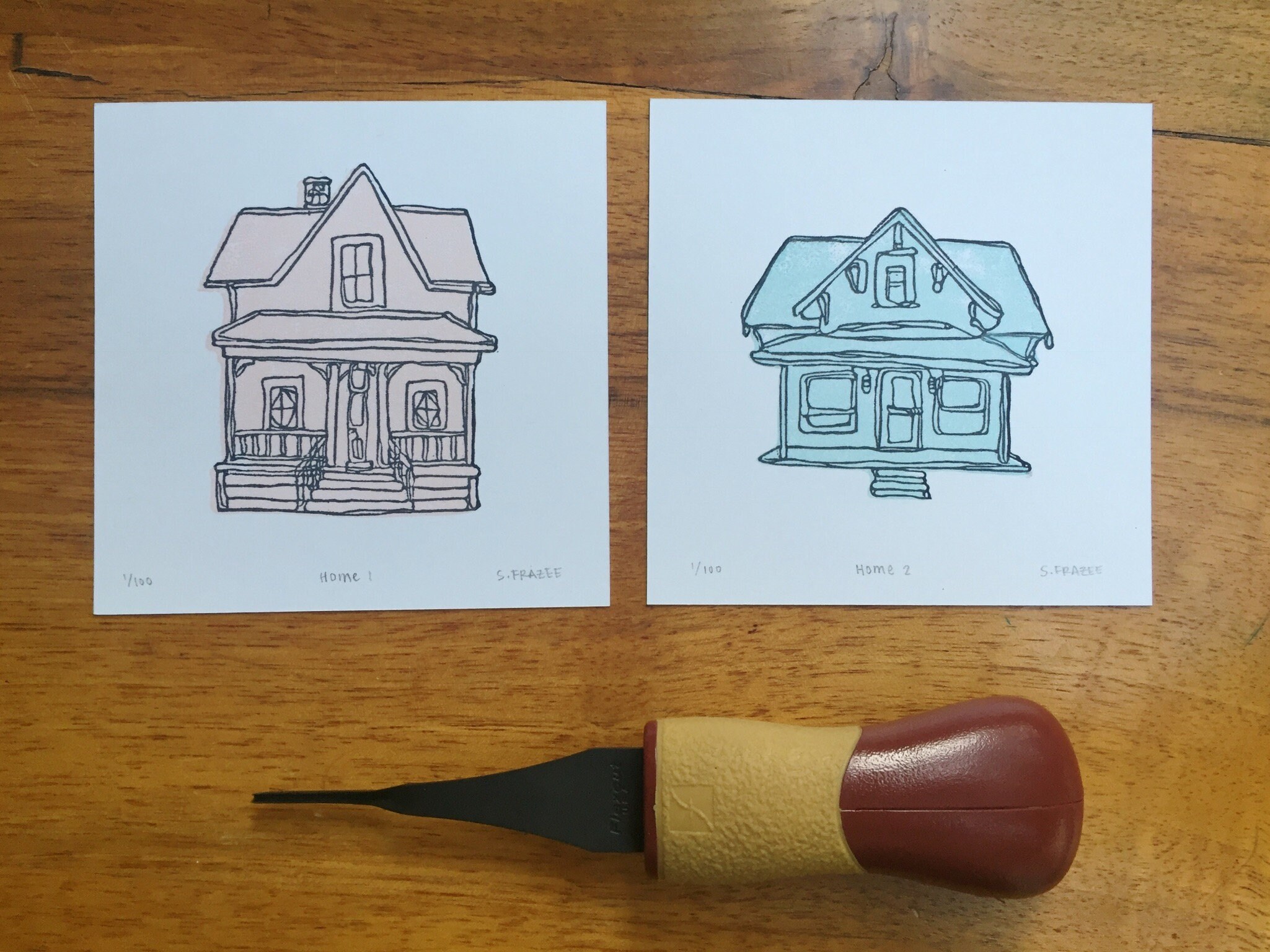 Tiny Homes Prints (set of 2), Tiny Artwork, Lino Print, Linocut, Lino ...