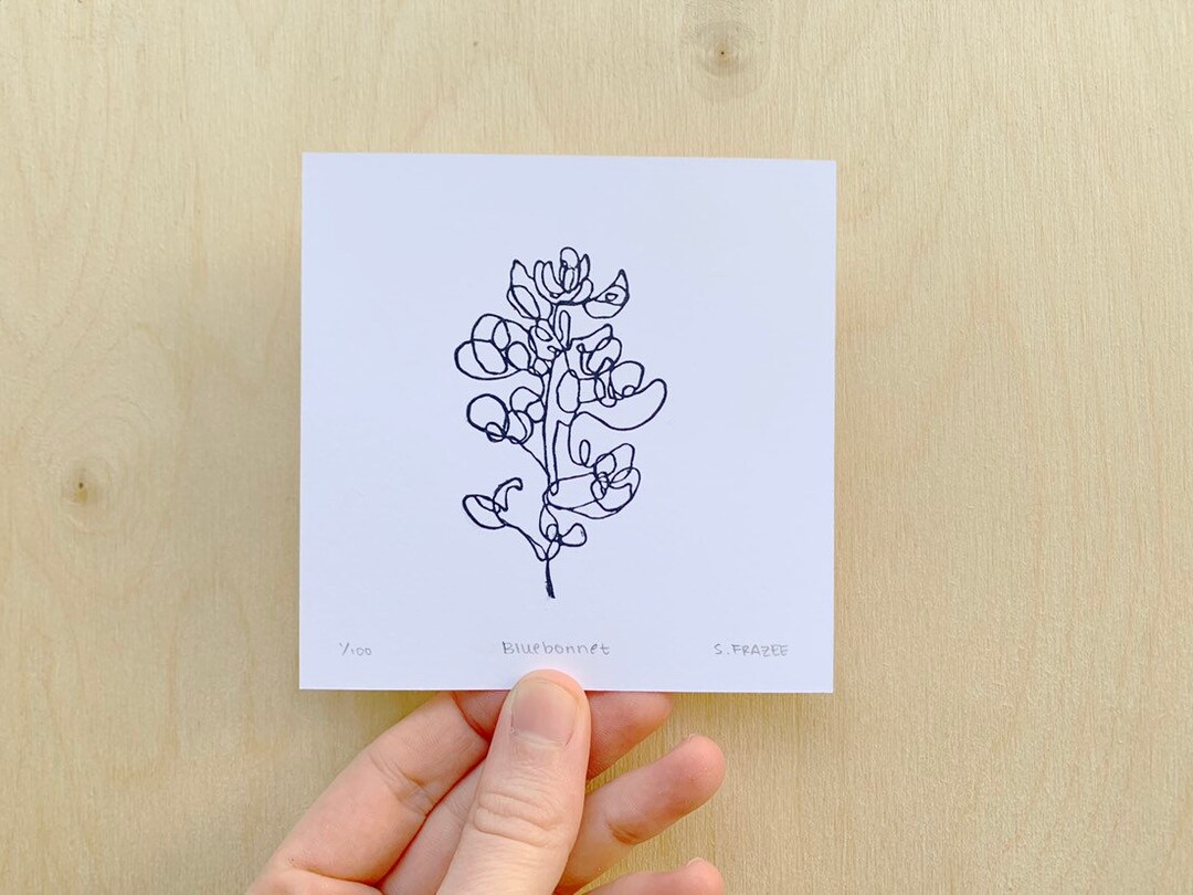 Small Limited Edition Continuous Line Bluebonnet Block Print - Etsy