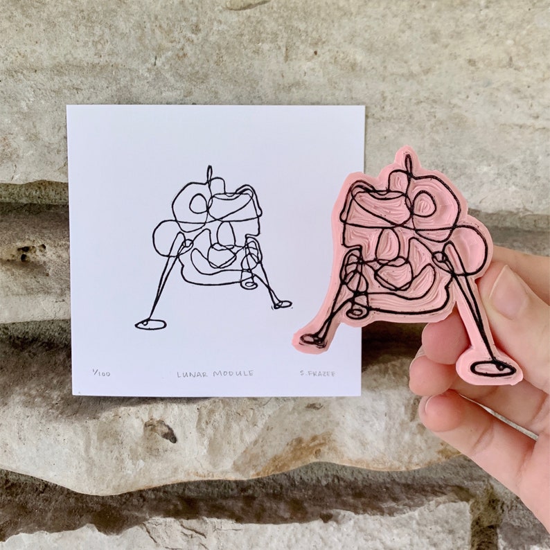 Small One Line Lunar Module Lino Print - Etsy