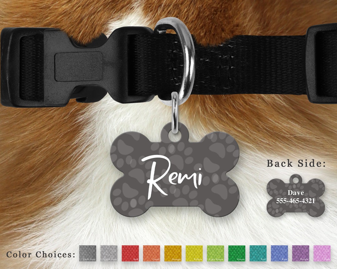 Custom Dog Bone Pet Tag: Personalized Paw Print ID - Etsy