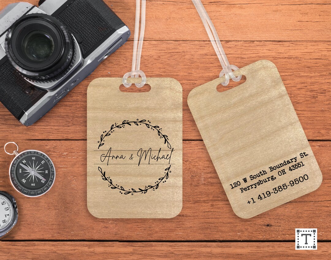 Custom Bag Tag, Natural Wood Luggage Tag, Personalized Wedding Bag Tag ...