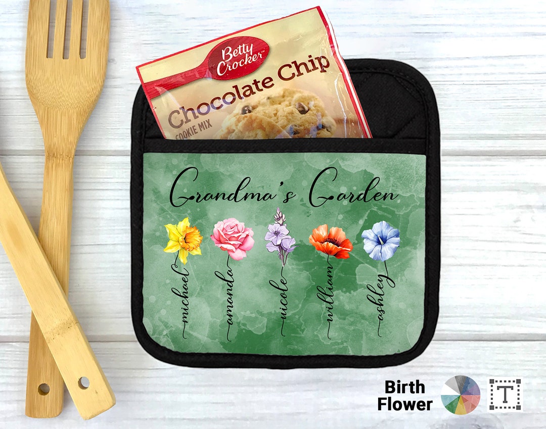 Personalized Birth Flower Pot Holder: Grandma's Garden Oven Mitt - Etsy