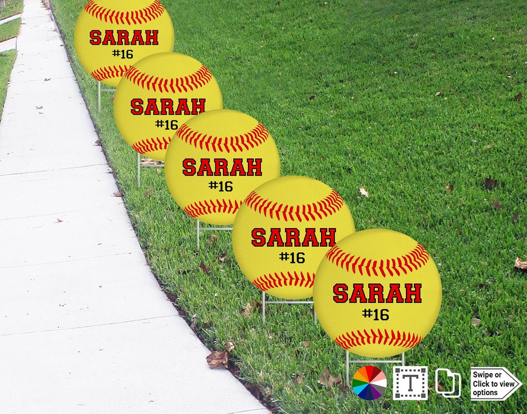 Small Softball Yard Sign, 12" Mini Walkway Decoration, Sidewalk Sign ...
