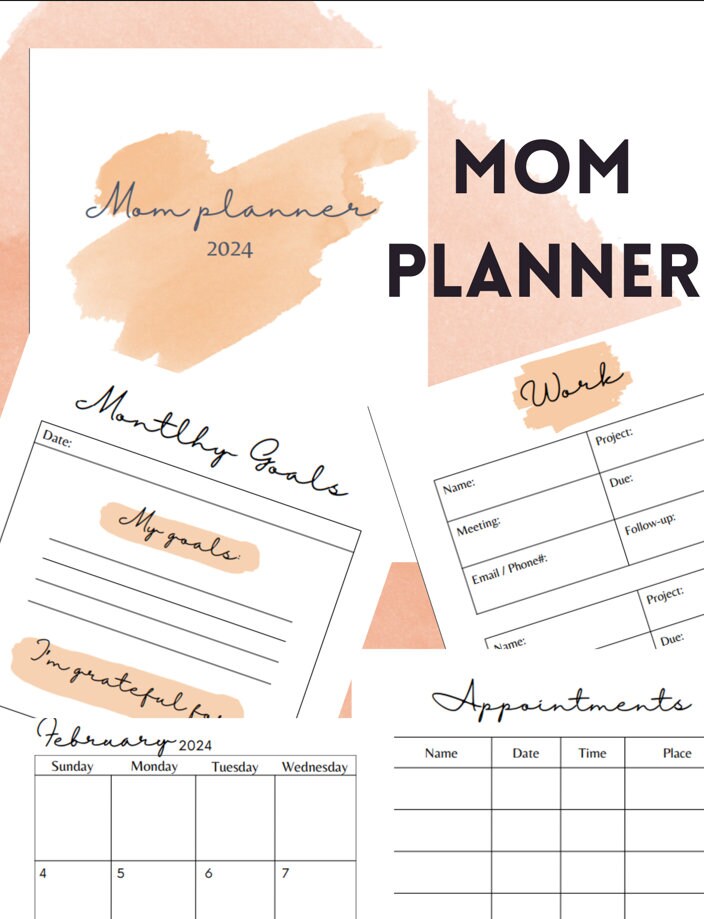 Mom Planner Printable 2024 Organizer Monthly Goals Appointments ...