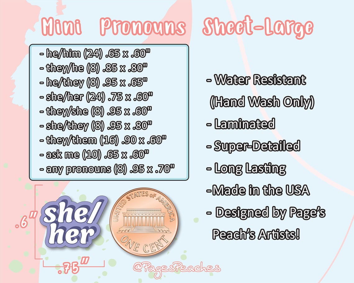 Mini Pronouns Sticker Sheet Bulk Small Pronoun Stickers for - Etsy