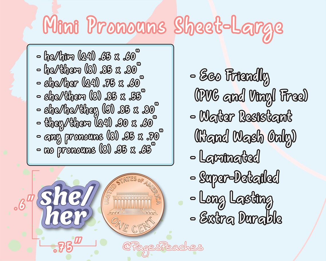 Mini Pronouns Sticker Sheet Bulk Small Pronoun Stickers for - Etsy