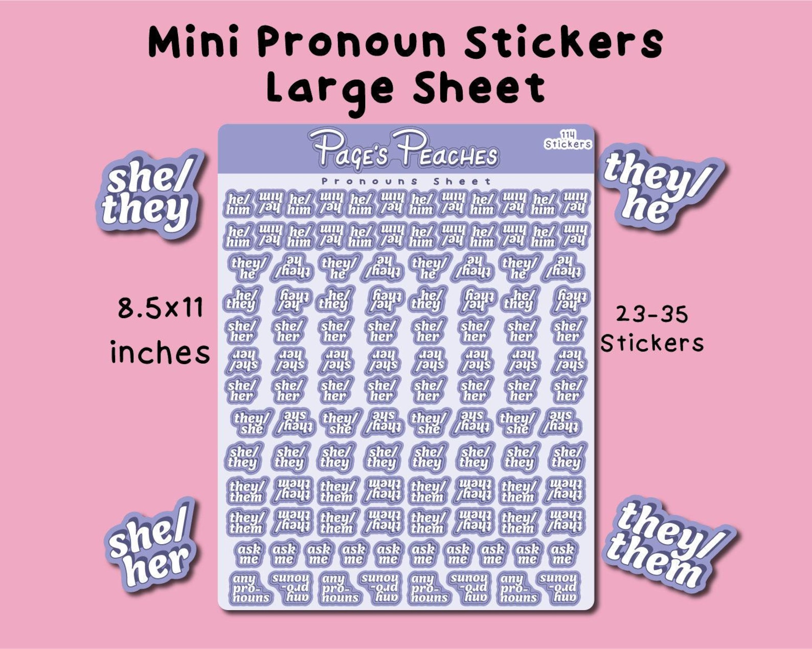 Mini Pronouns Sticker Sheet Bulk Small Pronoun Stickers for Name Tags ...