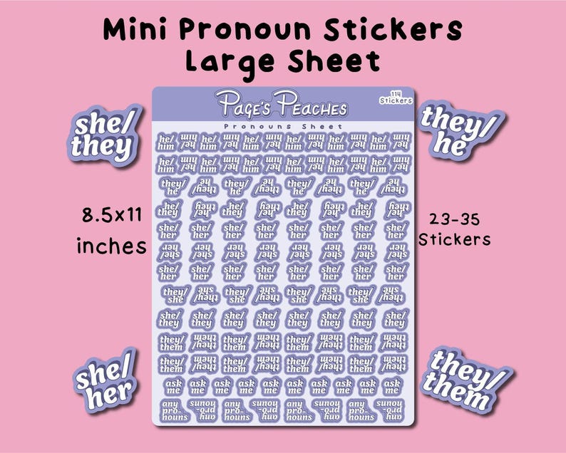 Mini Pronouns Sticker Sheet Bulk Small Pronoun Stickers for Name Tags ...