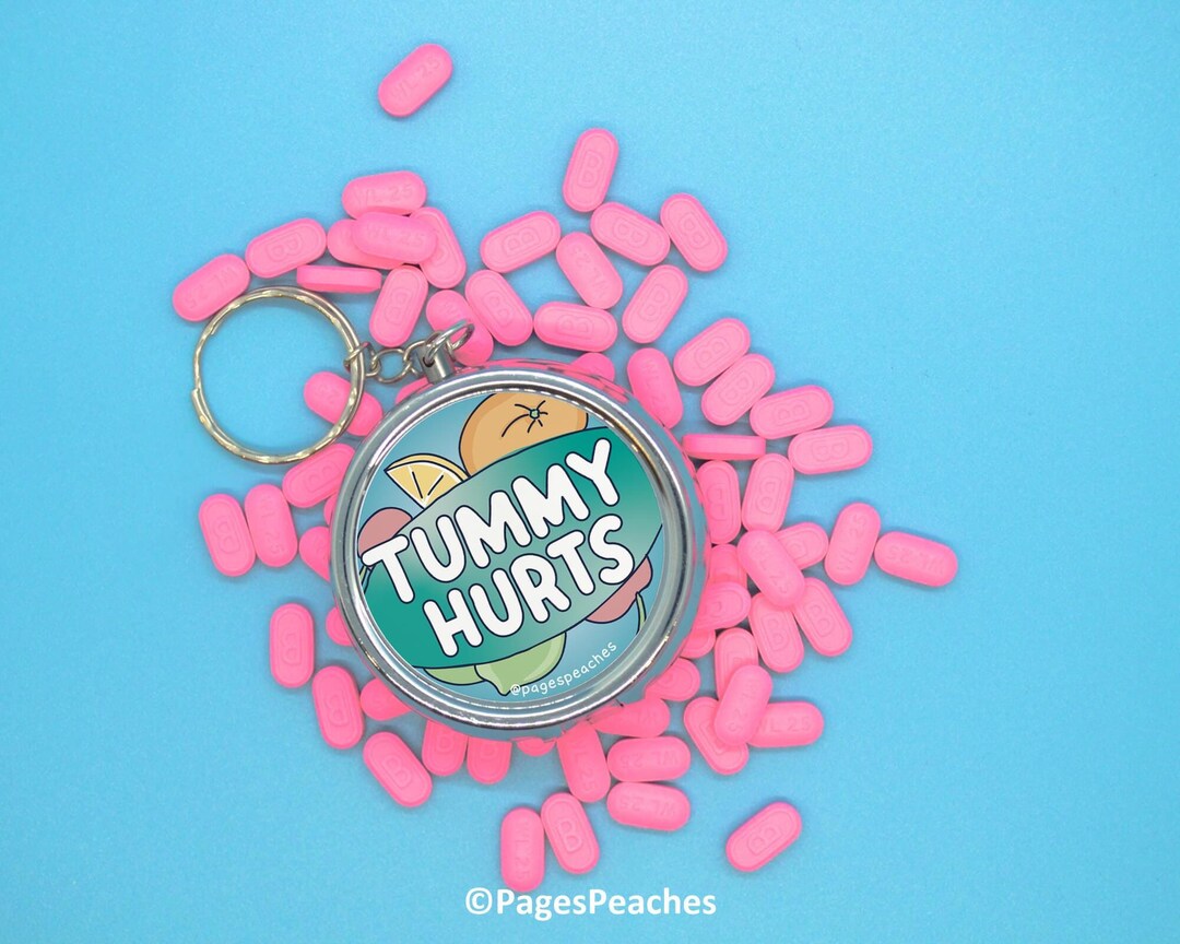 Tummy Hurts Tums Pill Case Cute 3 Way Divider With Keychain for On-the ...