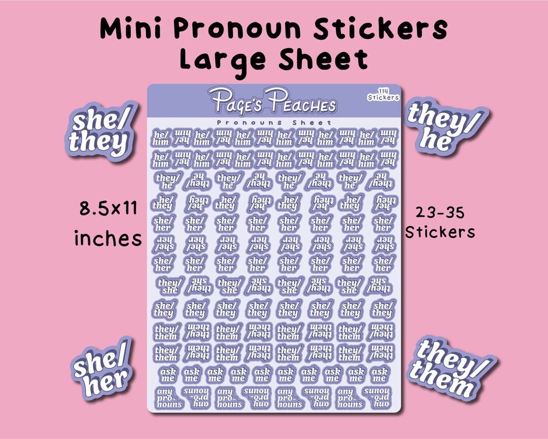 Mini Pronouns Sticker Sheet Bulk Small Pronoun Stickers for Name Tags ...