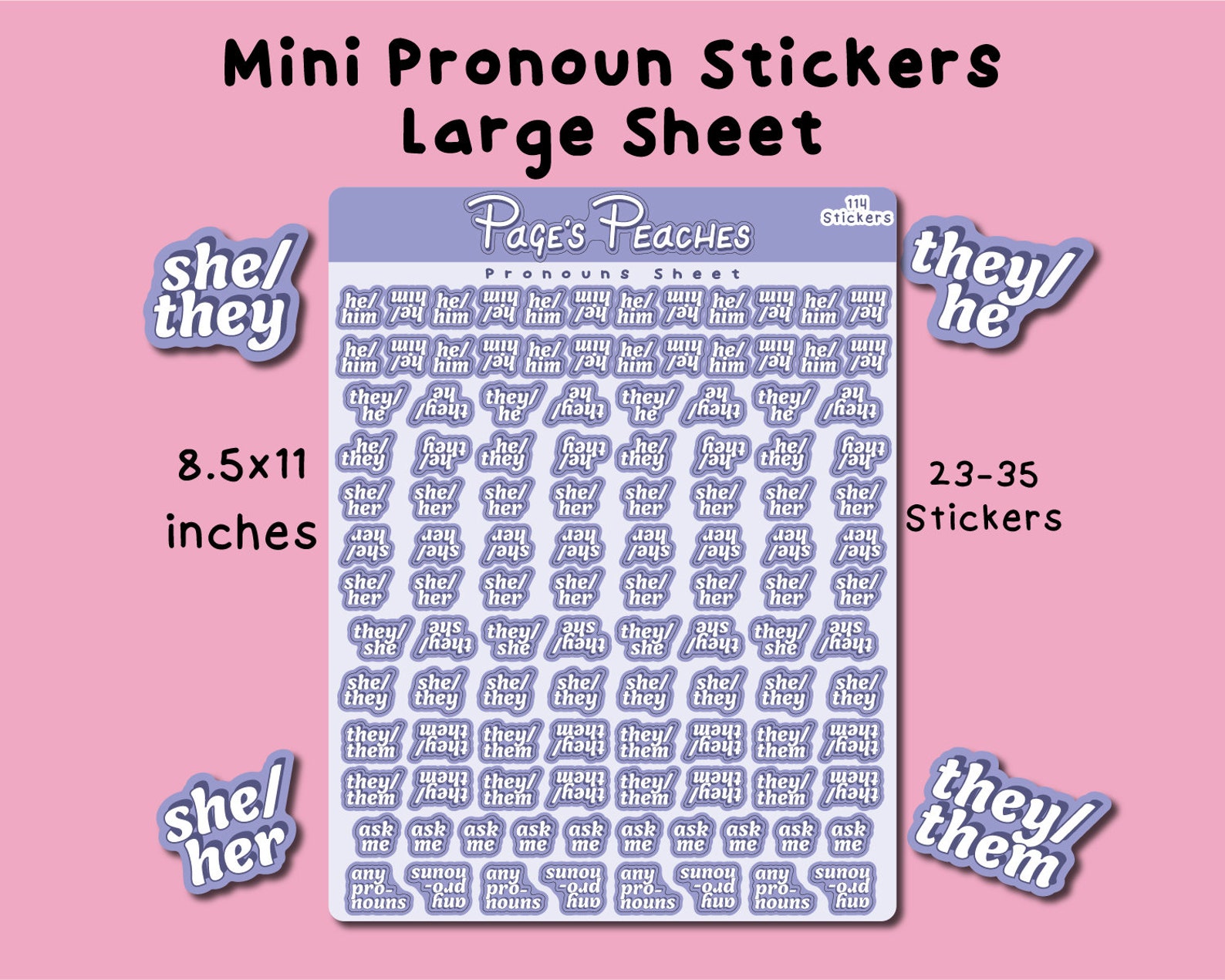 Mini Pronouns Sticker Sheet Bulk Small Pronoun Stickers for Name Tags ...
