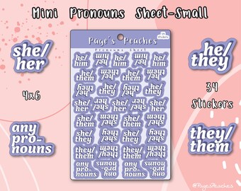 Mini Pronouns Sticker Sheet Bulk Small Pronoun Stickers for | Etsy