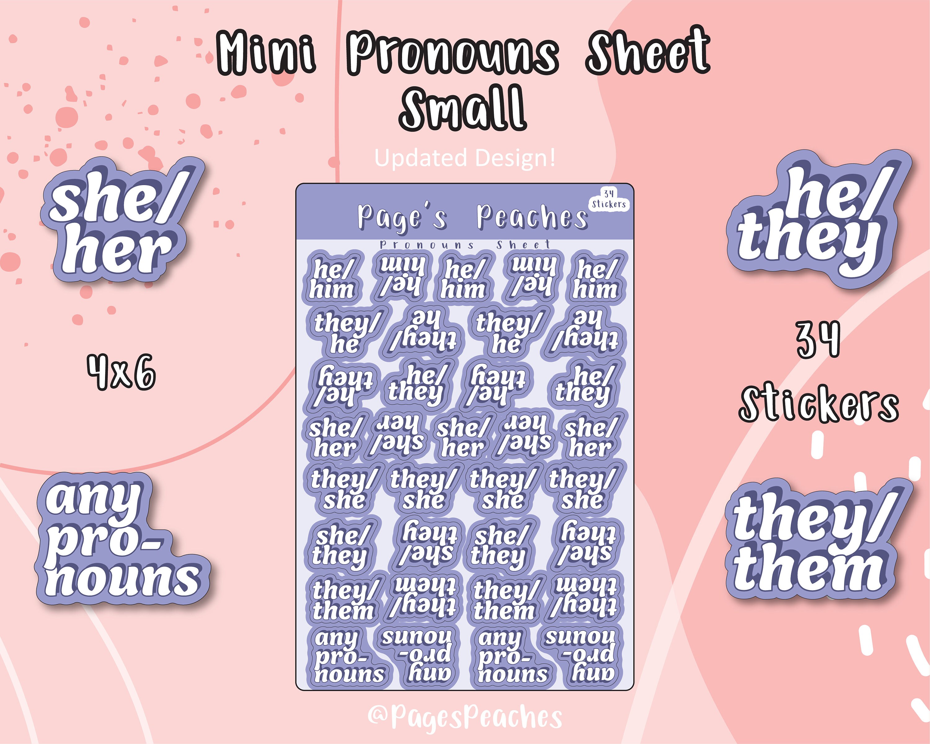 Mini Pronouns Sticker Sheet Bulk Small Pronoun Stickers - Etsy