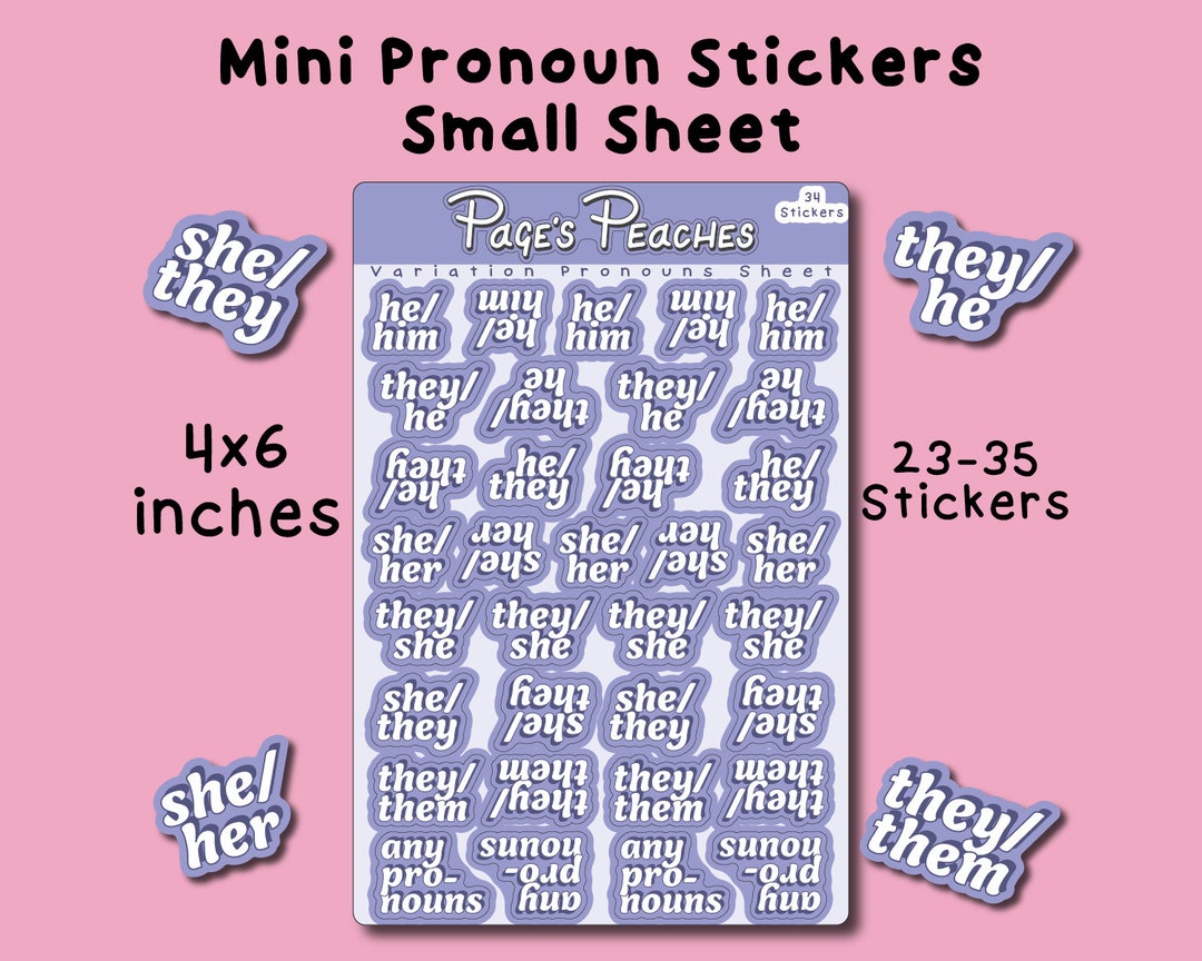 Mini Pronouns Sticker Sheet Bulk Small Pronoun Stickers (small) - Etsy